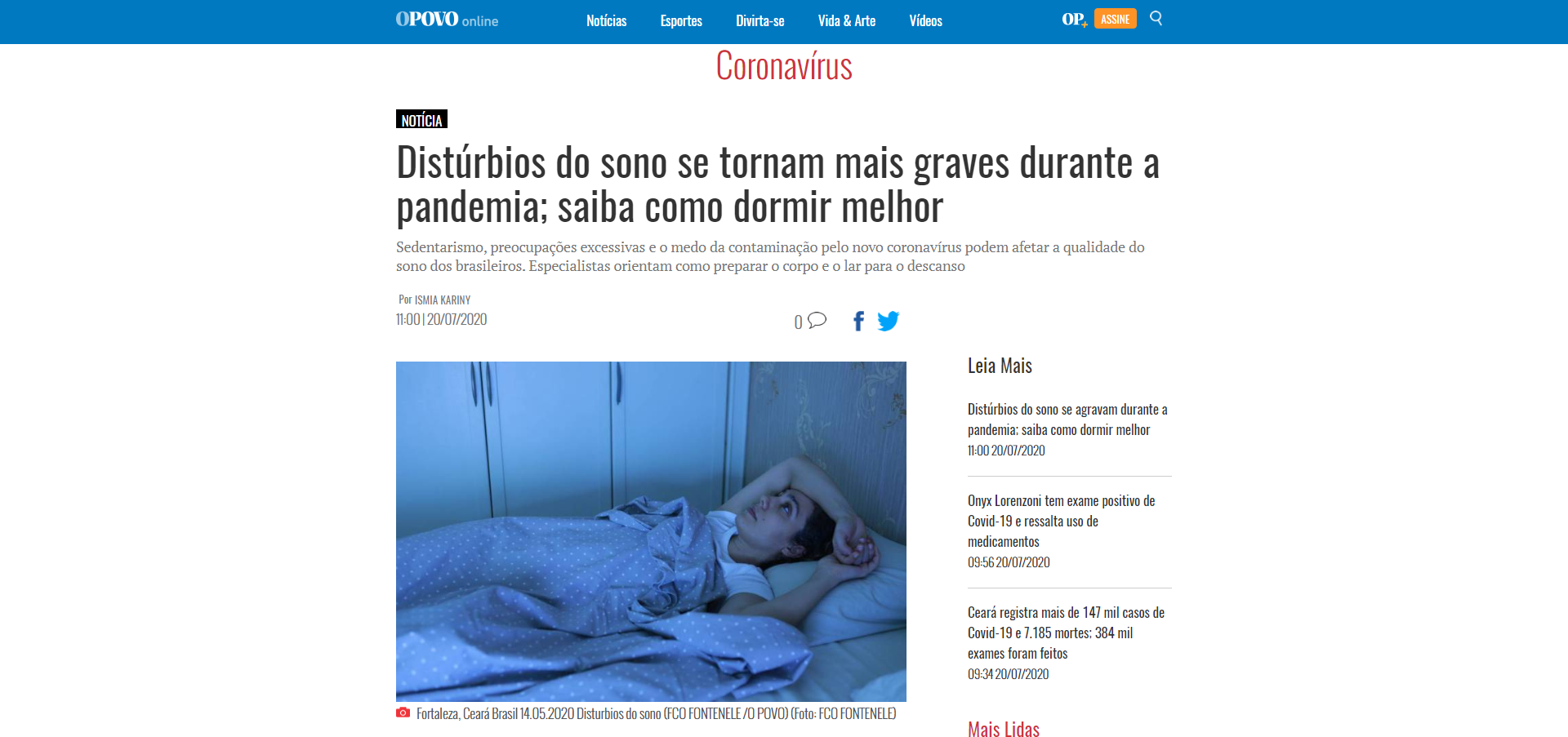 Como dormir melhor na quarentena: Reportagem do jornal O Povo traz ...